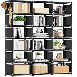 Mavivegue Book Shelf, 9+12+16+18 Cube Storage Organizer, DIY Bookcase, Metal Cube Bookshelf, Tall Book case for Bedroom, Living Room,Office, Closet Storage Organizer, Black Cubicle Storage Rack-Black
