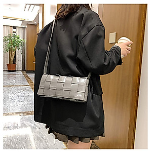 Santwo Women Leather Adjustable Strap Shoulder Bag Mini Small Weave Crossbody Handbag (Grey)