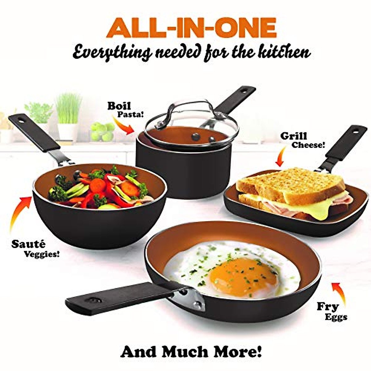 Gotham Steel Mini Stackmaster 5 Piece Cookware Set – Nonstick Personal Sized Fry Pan, Sauce Pan, Wok and Grill/Griddle Pan, Nests for Easy Storage, Dishwasher Safe