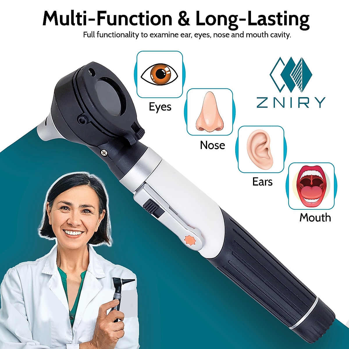 Zniry Fiber Optic Mini Otoscope - Ear Scope with Light, Ear Infection Detector (Black Color)