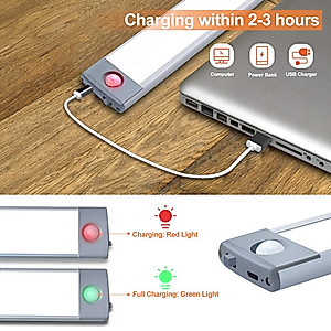 PRIORARE Closet Light 54 LED Motion Sensor Under Cabinet Lighting, 2500mAh Rechargeable Ultra Thin Magnetic Closet Lighting, 350lm Led Wireless Lights for Kitchen, Stairs, Bedroom(Warm White, 1Pack)