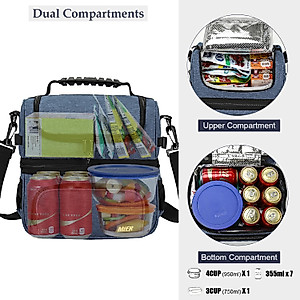 MIER Dual Compartment Lunch Bag Tote with Shoulder Strap for Men and Women Insulated Leakproof Cooler Bag, Dark Blue