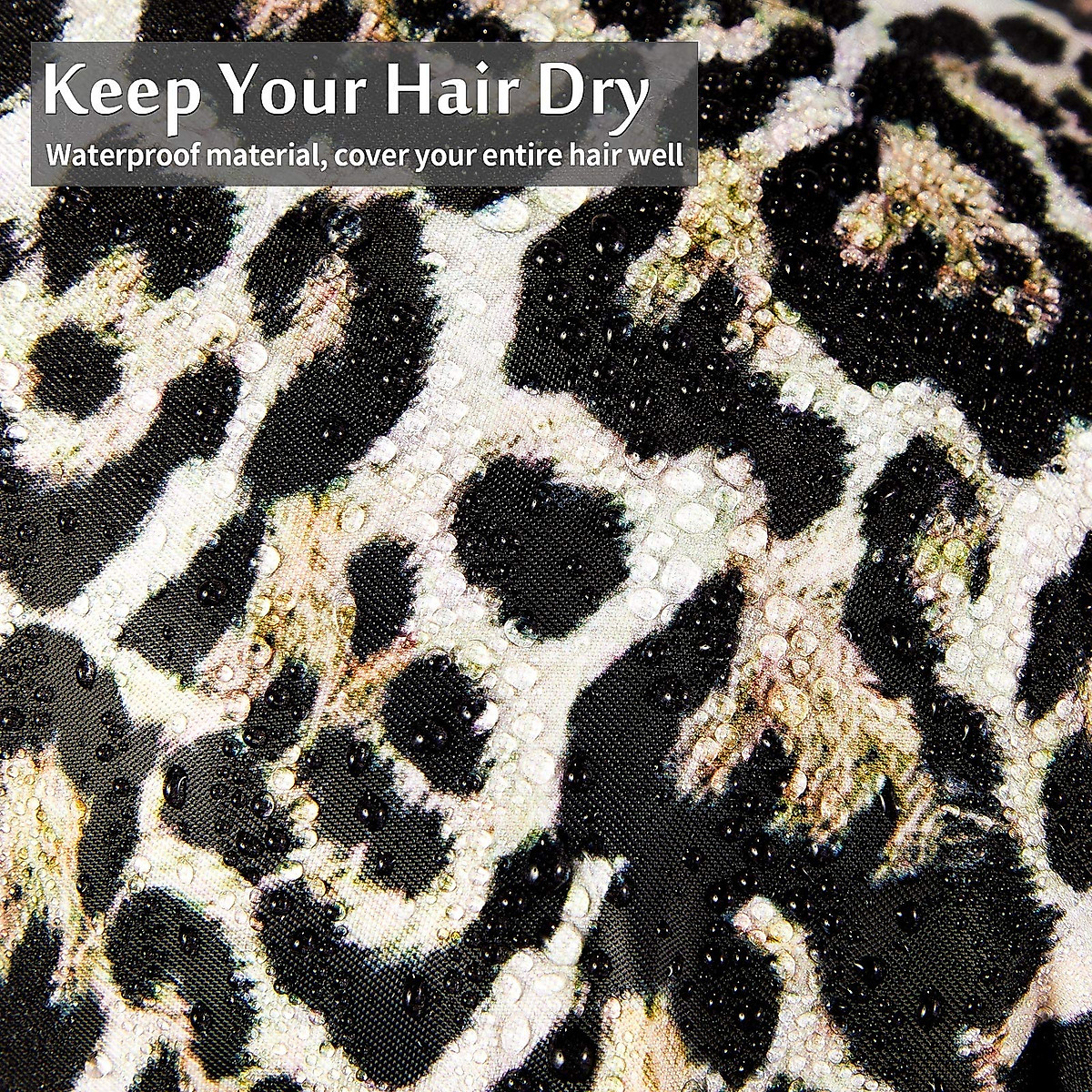 2 Pieces Shower Caps for Women, Waterproof Reusable Shower Hair Caps Elastic Hem Shower Bath Caps for Long, Short and Curly Hair for Women Girls (Palm Leaf and Stripe)