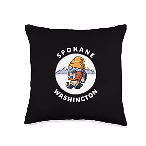 Gnomes in Spokane Washington Vacation Souvenirs Spokane Washington Mountains Hiking Gnome WA Souvenir Throw Pillow, 16x16, Multicolor