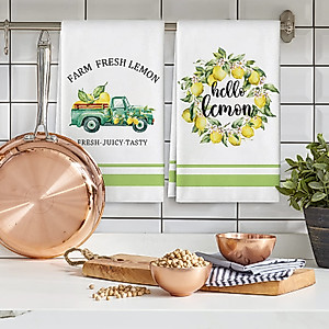 AnyDesign Lemon Kitchen Towels Lemonade Summer Tea Towels 18 x 28 Inches Hello Lemon Truck Decorative Hand Towel Farmhouse Dishcloth for Kitchen Cooking Baking Bathroom Cleaning Wipes Set of 4