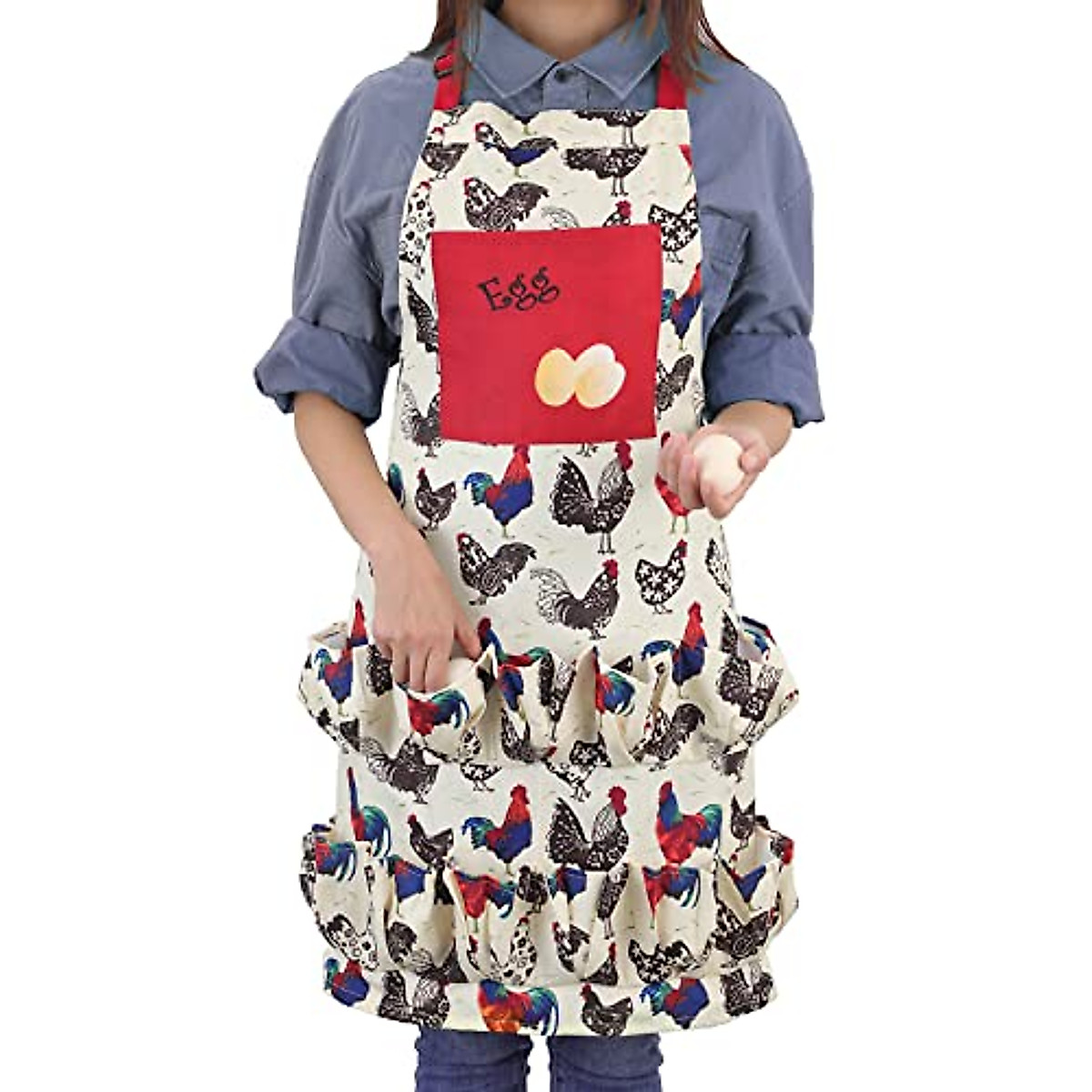 Foxyoo Egg Apron for Fresh Eggs,Egg Collecting Apron with 14 Deep Pockets,Chicken Egg Apron for Women,Egg Baskets Holder Apron-Full Body Style