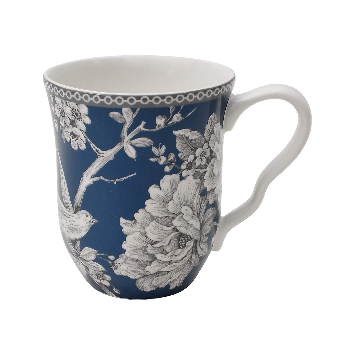 222 Fifth Adelaide 16-Piece Porcelain Dinnerware Set with Round Plates, Bowls, and Mugs, Dark Blue