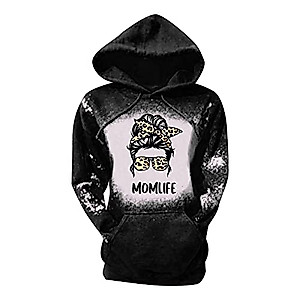 Winnerlion Distressed Hoodies Sweatshirts for Women Momlife Printed Casual Athletic Hooded Sweatshirt Pullover Tops (Black, XXL)