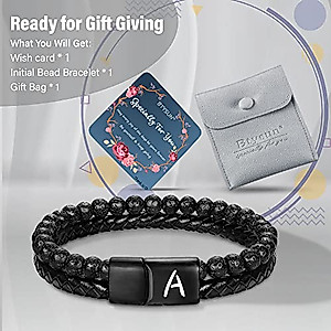 Bracelets for Men Letter C Beaded Initial Bracelet Mens Gifts for Birthday Lava Rock Cuff Bangle Leather Gifts for Him I Love You Engraved Birthday Retirement Christams Jewelry