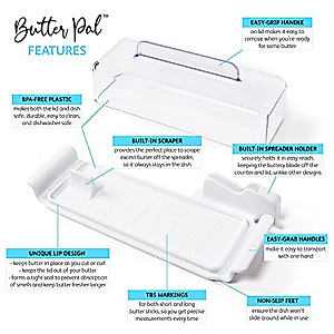 BUTTER PAL Dish with Lid - Butter Holder with Knife, Scraper & Measurement Marks - Countertop Butter Container with Knife & Curling Holes - For Fridge or Counter