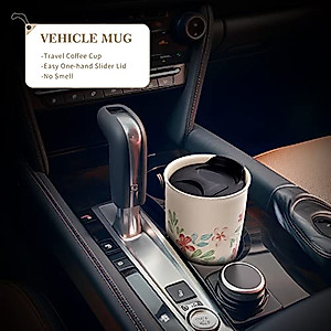 ANTIS'S HOME Ceramic Travel Mug with Lid, Flower Pattern Double Wall Coffee Mug Tumbler 10 oz, Reusable Tall Cup, Splash Resistant Lid, Dishwasher Microwaveable Safe