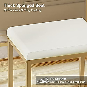 SUPERJARE Vanity Desk, Makeup Vanity with Stool & Tri-fold Lighted Mirror, Vanity Table Set with 2 Large Drawers - White and Gold