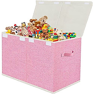 VERONLY Large Toy Box for Girls,Toy Chest for Kids -Collapsible Toy Storage Organizer with Lid Toy Bin Storage Organizer for Nursery, Playroom, Bedroom, Closet, Living Room, Kindergarten (Pink)