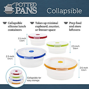 Potted Pans Collapsible Containers with Lids - 4pc Clear Stackable Food Silicone Storage Containers with Colorful Lids