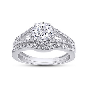 Jewel Zone US White Cubic Zirconia Engagement & Wedding Bridal Ring Set in 14K White Gold Over Sterling Silver (3 Cttw) Ring Size-4