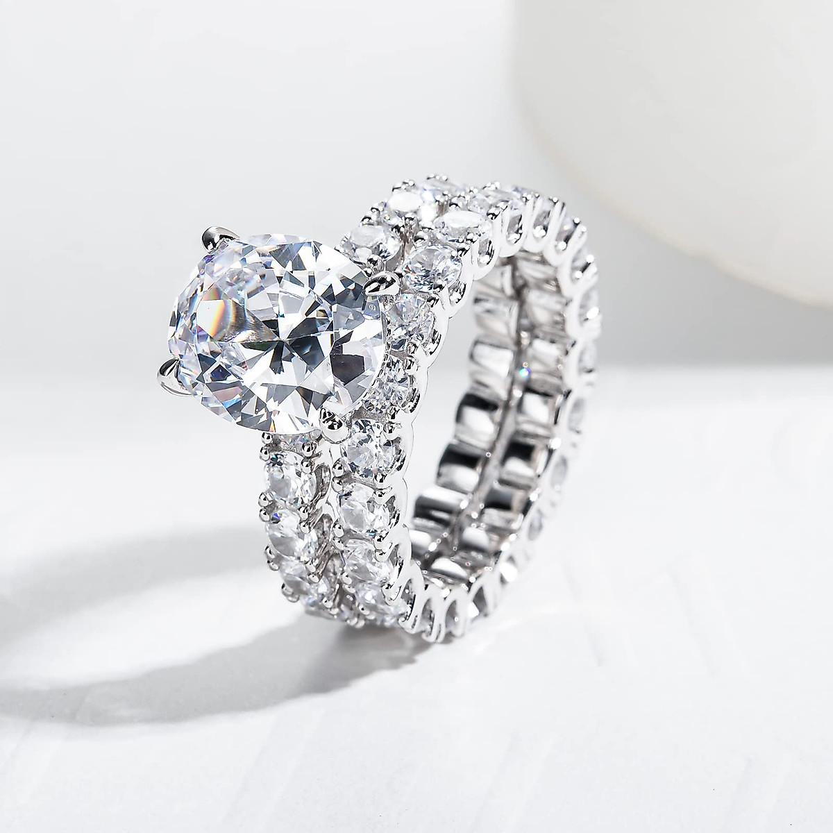 Gobaalele 6ct Cubic Zirconia Wedding Band Set, CZ Engagement Ring Bridal Set Christmas gift for women, 925 Sterling Silver Promise Ring Wedding Ring Size 5.0 (Oval Cut)