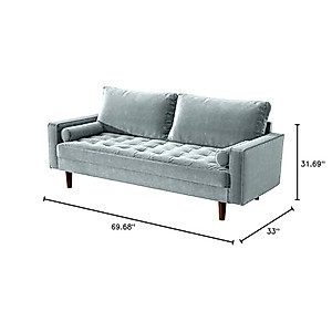 Container Furniture Direct Womble Velvet Upholstered Living Room Diamond Tufted Chesterfield Sofa with Gleaming Nailheads, Teal Blue