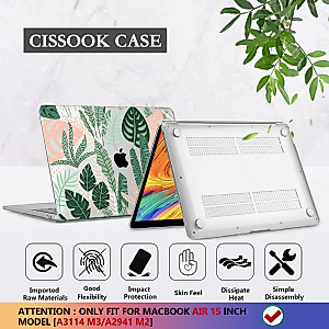 CISSOOK for MacBook Air 15 inch M3 M2 Case 2024 2023 Release A3114 A2941, Tropical Hard Shell Case with Keyboard Cover Skin + Type C to USB Adapter for MacBook Air 15 2024, Tropical Palm Leaves