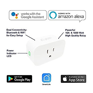 Smarter Living - WiFi Smart Plug (4-Pack), Reliable WiFi, Supports 15A 1800 Watts, Small Size, No Hub Required, Compatible with Alexa, Google Home, Voice Control, Smart Life and Tuya App