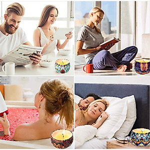 Scented Soy Candles Aromatherapy Gift Set: Rose Lavender Vanilla Jasmine 4pcs Natural Wax 4.4 Ounce Travel 100% Soy Wax Tin Fragrance Relaxing Stress Relief Aroma Home Bath Spa Gifts for Women