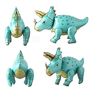 Self standing Dinosaur Tyrannosaurus Animal Balloons for Birthday Party Baby Shower Decoration Kit Inflatable Party Supplies Decorations Gift Kids and Adults (3D Triceratops Blue)