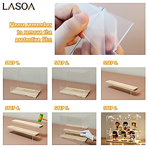 LASOA 4 Tier Acrylic Display Case for Collectibles, Alternative Glass Display Box with Wood Base and Lid, Self-Assembly Clear Shelf Showcase for Figurine Memorabilia (11.8x8.9x11inch; 30x22.5x28cm)