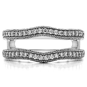 TwoBirch Sterling Silver Contour Ring Guard with Millgrained Edges and Filigree Cut Out Design With CZ or MOISSANITE (0.48 ct.) (Cubic Zirconia, 7)