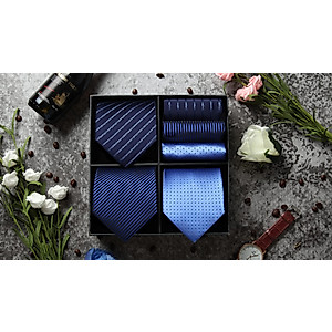 HISDERN Lot 3 PCS Ties for Men Business Ties and Pocket Square Sets with present Box Classic Silk Tie Collection & Handkerchief
