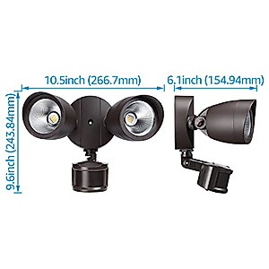 LEONLITE Motion Sensor Flood Light, UL & ES Listed, LED Security Lights Dusk to Dawn, Outdoor Floodlighting Fixture, Adjustable Dual Heads, 1400lm, IP65 Waterproof, 3000K Warm White, Bronze