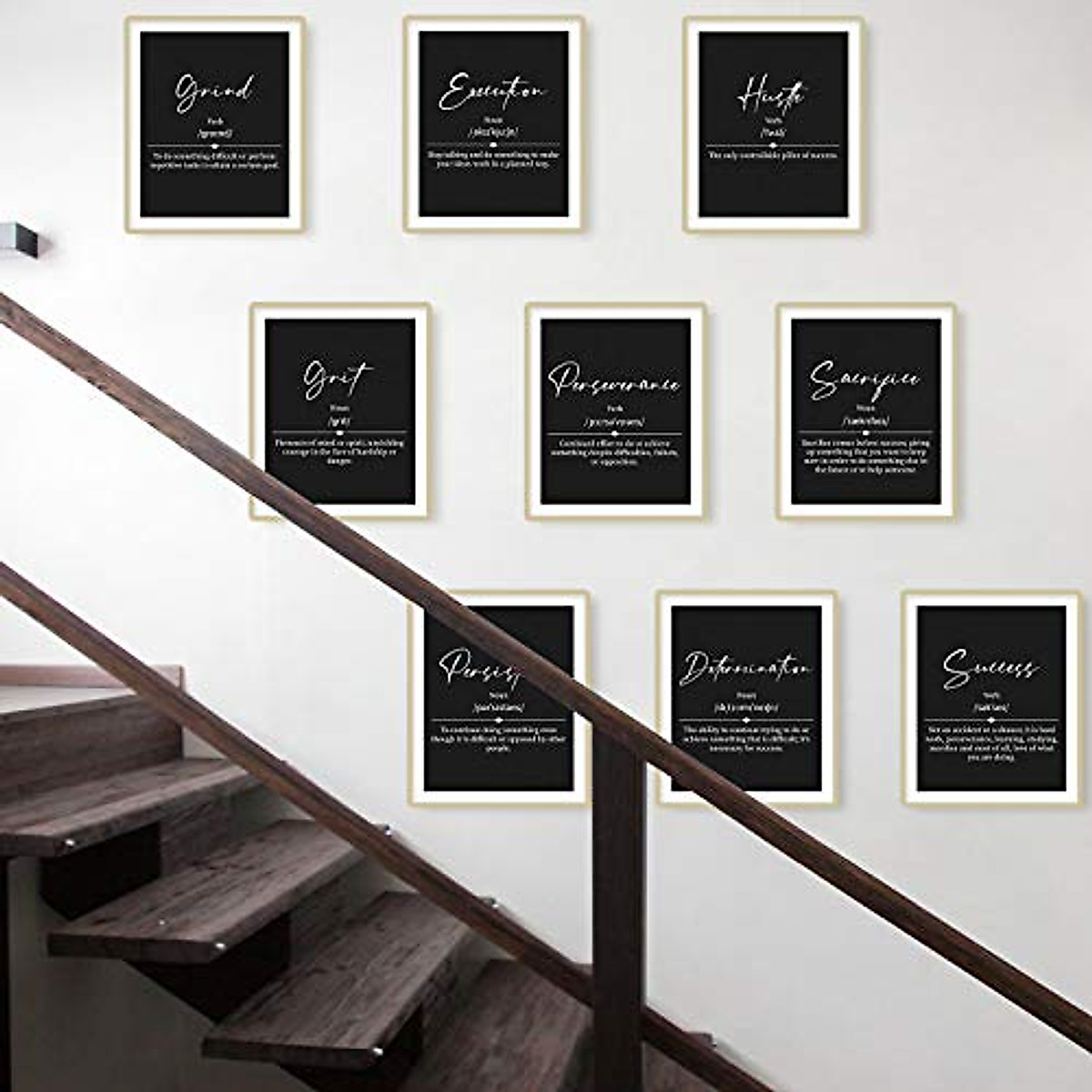 9 Pieces Inspirational Office Wall Art Grind Hustle Execution Motivational Wall Art Success Quote Office Wall Art, Entrepreneur Posters Inspirational Quote Wall Decor for Office Living Room (Black)