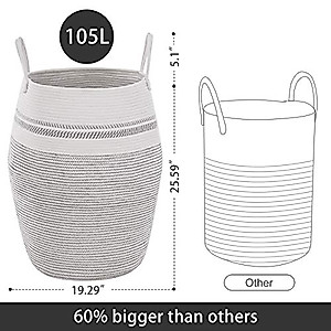 Fiona's magic Extra Large Laundry Hamper Basket, 105L Woven Tall Clothes Hamper with Long Handle for Storage Blanket, Toys and Dirty Cothes in Bedroom and Living Room, Christmas Gift, White