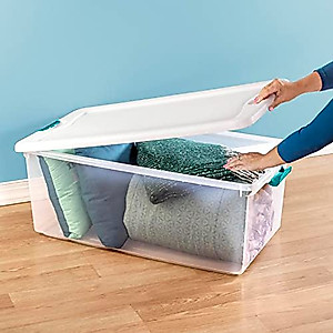 Sterilite 106 Quart Clear Plastic Stackable Storage Container Bin Box Tote with White Latching Lid Organizing Solution for Home & Classroom, 12 Pack