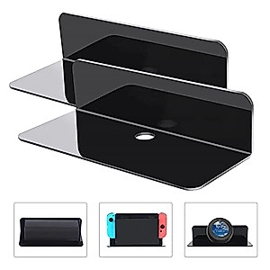 Acrylic Floating Wall Shelves 2 pcs, Damage-Free Expand Wall Space, Small Display Shelf for Smart Speaker/Action Figures with Cable Clips, Bluetooth Speaker, Webcam, Phone Stand (Black)