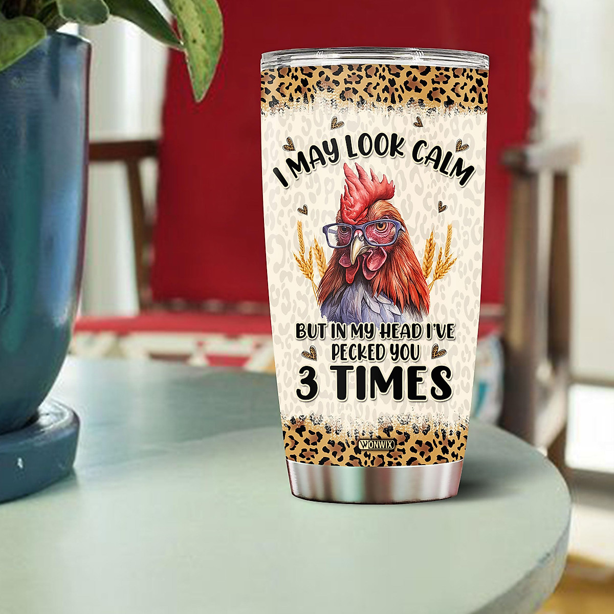 WONWIX Personalized Chicken Tumbler Funny Rooster Gifts for Women Insulated Stainless Steel 20oz With Lid Travel Cup Coffee Mug Water Bottle Gift for Her Girl Friends