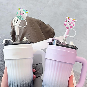 Straw Cover Cap for Stanley Cup 30 Oz 40 Oz Tumblers - 10mm Cute Cow Straw Tips Covers,Silicone Straw Toppers, Funny Animals Straw Covers Cap Plugs,Anti-dust Straw Tip Drinking Straw Tips Lids