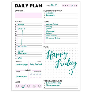 Daily Planner Notepad - Tear-Off Daily Planning Pad, Organizer with To Do Lists, Schedule, Appointment, Productivity Tracker, 50 Undated Sheets, 8.5 x 11 in