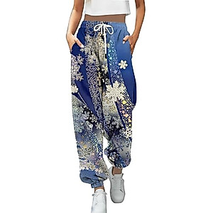 Straight Leg Sweatpants for Women,Merry Christmas Print High Waisted Sweatpants for Women Christmas Print Drawstring Workout Jogging Red Wine Glass Print Straight Leg Hiking Pants Sky Blue XL