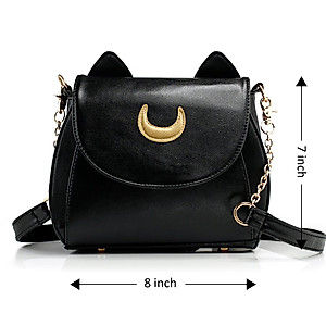 OCT17 Moon Luna Design Purse Kitty Cat satchel shoulder bag Designer Women Handbag Tote PU Leather Sailer Style (White)