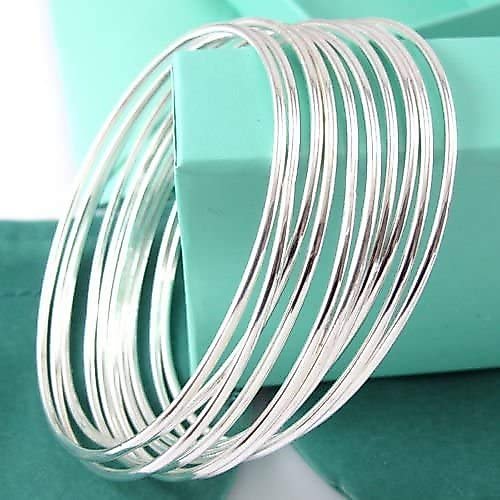 Sdouefos Classic 6pcs Lots 925 Silver Thin Stackable Polished Bangle Bracelet with Fresh Simple Bracelet Cuff Bangle