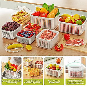 10PCS Fruit Vegetable Storage Containers for Fridge with Colander - Food Containers for Refrigerator Kitchen Organizer Produce Container Keep Fruits Vegetables Berry Meat Fresh longer,Dishwasher Safe