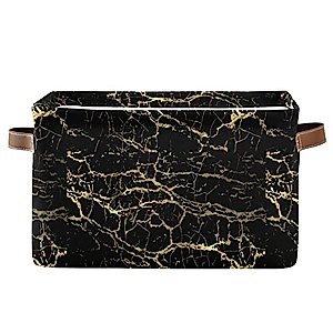 ALAZA Black Gold Marble Foldable Storage Box Storage Basket Organizer Bins with Handles for Shelf Closet Living Room Bedroom Home Office 2 Pack