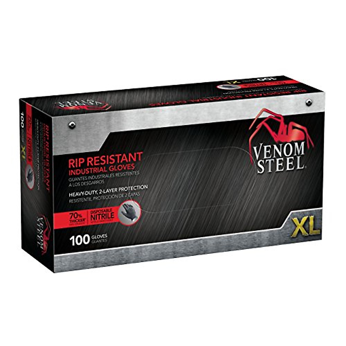 Venom Steel Industrial Nitrile Gloves, 6 mil, 2 Layer Rip Resistant, XL, 100 Count