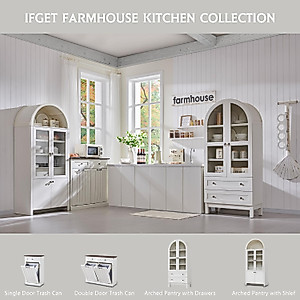 IFGET 71" Tall Arched Kitchen Pantry Cabinet, Wood Kitchen Storage Cabinets with 2 Large Drawers and Adjustable Shelves, Modern Farmhouse Versatile Cupboard for Kitchen, Dining Room, Bathroom, White