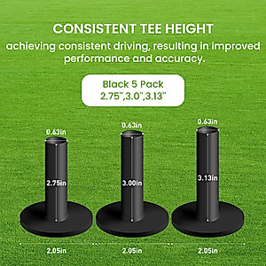 Golf Rubber Tees Driving Range 3 Pack 2.75" 3.0" 3.13" Different Size Professional Durable Tee Set for Indoor Outdoor Practice Range Mats (3 Pcs-Black (2.75”+3.0”+3.13”))