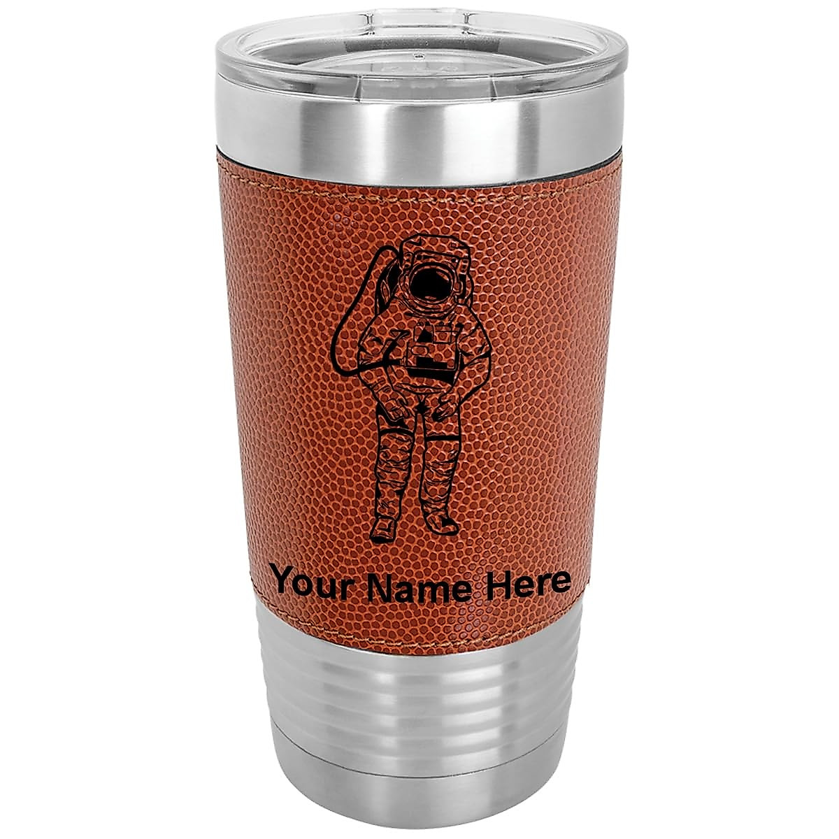 LaserGram 20oz Vacuum Insulated Tumbler Mug, Astronaut, Personalized Engraving Included (Faux Leather, Basketball Style)