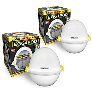 EGG POD by Emson Microwave Hardboiled Egg Maker, Cooker, Boiler & Steamer, 4 Perfectly-Cooked Hard boiled Eggs in Under 9 minutes, Dishwasher Safe, Airtight and Warp Proof As Seen On TV Set of 2…