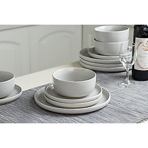 Famiware Milkyway Plates and Bowls Set, 12 Pieces Dinnerware Sets, Dishes Set for 4, Light Gray