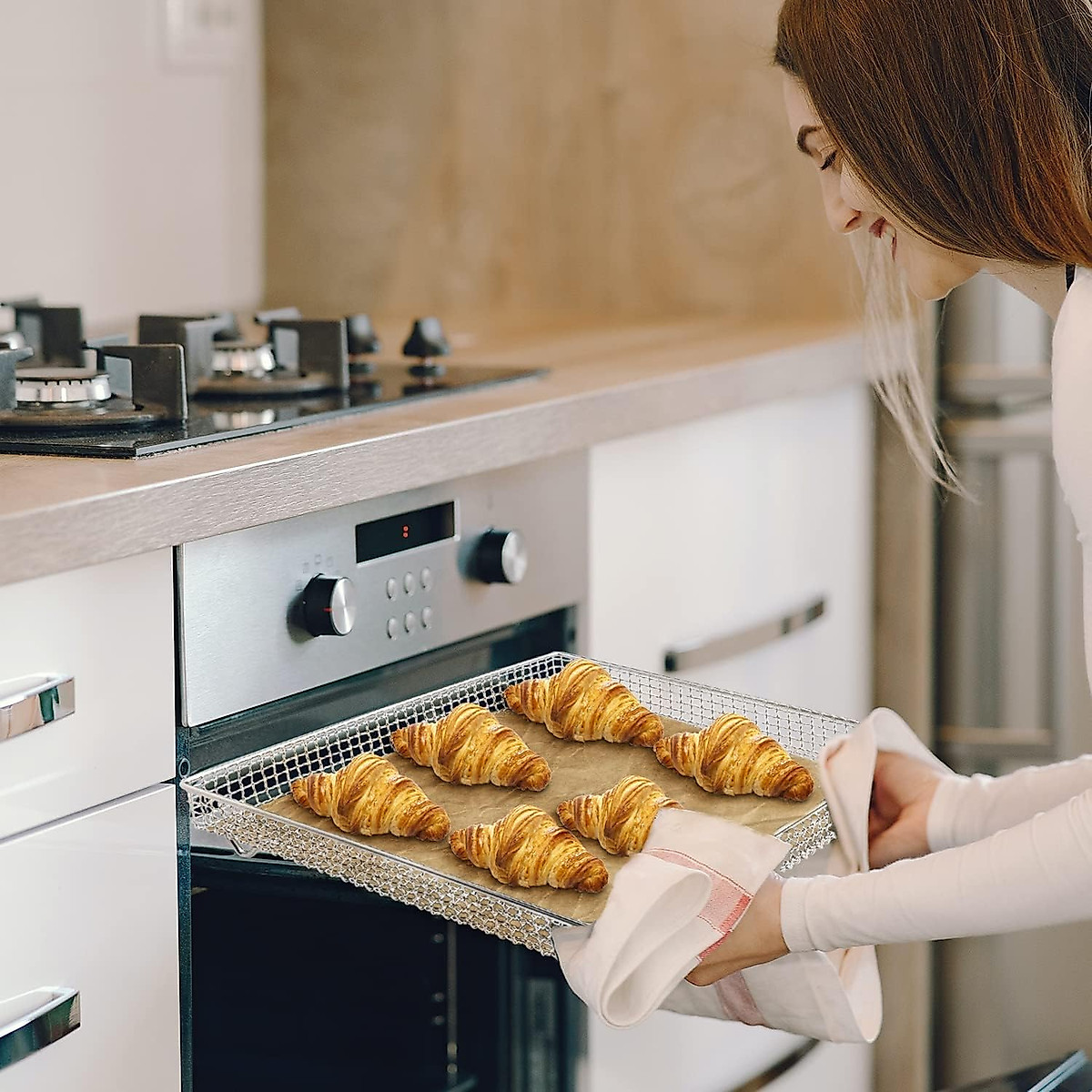 LZLXXLZL Air Fryer Basket for Oven, Compatible with Cuisinart Air Fryer TOA-60 Serie/TOA-65, 304 Food-Grade Air Fryer Basket for Oven with Air Fry Option, Cooking and Baking for Convection.