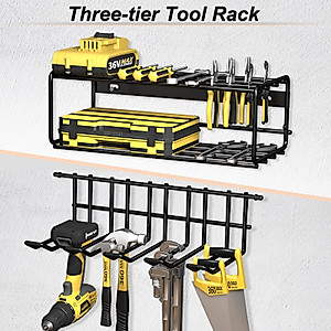 JULINE Power Tool Organizer, Garage Storage Drill Holder Wall Mount Garage Tool Organizers and Storage Power Tool Storage Rack Heavy Duty Floating Tool Shelf