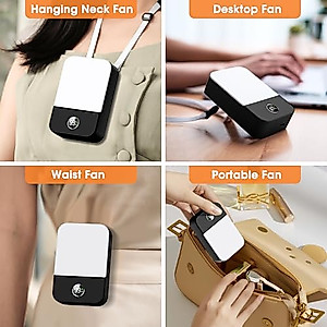 Andwing Portable Neck Fan Rechargeable, Mini Fan Handheld with Waist Clip 3 Speed Adjustable, Leafless Personal Fan for Home Office Outdoor Travel (Black)